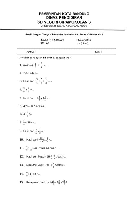 Ulangan Matematika Kelas 3 Semester 2-www.mautidakmauharusmau.blogspot.com