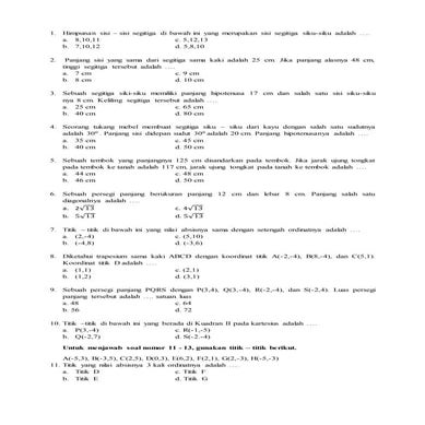 Soal uts mtk kls 1920 s1 | PDF