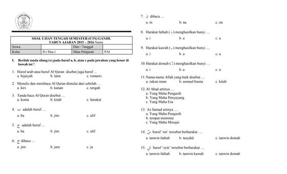 Soal uas pai kelas 2 sd semester 2 dan kunci jawabaan(1) | PDF