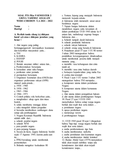 Soal pkn smt 2,2 | PDF