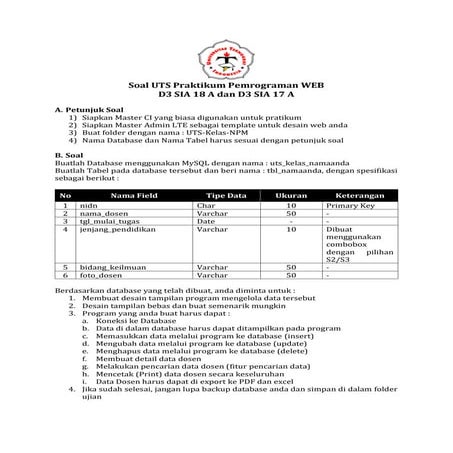 Soal uts praktikum pemrograman web | PDF