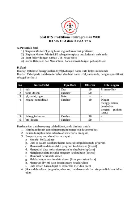 Soal uts praktikum pemrograman web | PDF