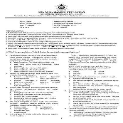 Soal uts x b.ind 2014 bu asri | DOC