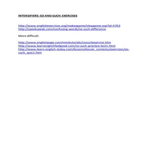 Intensifiers: So and such: Exercises | DOCX