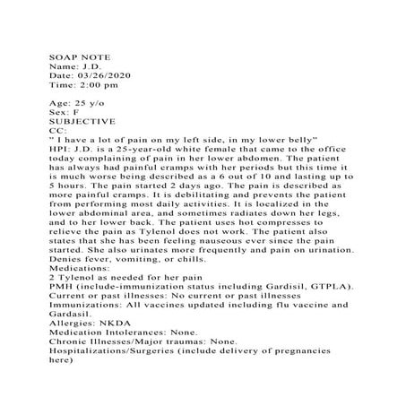 SOAP NOTEName J.D.Date 03262020Time 200 pmAge 25 .docx
