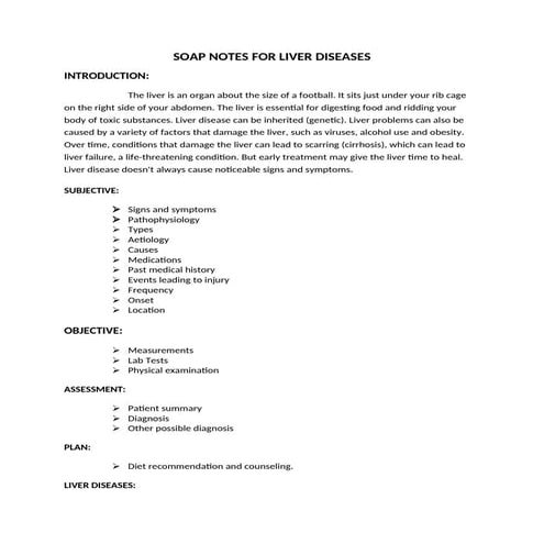 SOAP NOTES(SUBJECTIVE,OBJECTIVE,ASSESSMENT AND PLAN) FOR LIVER DISEASES ...