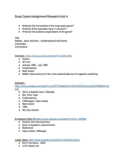 Unit 4 Mindmap For Soap Opera | PPT