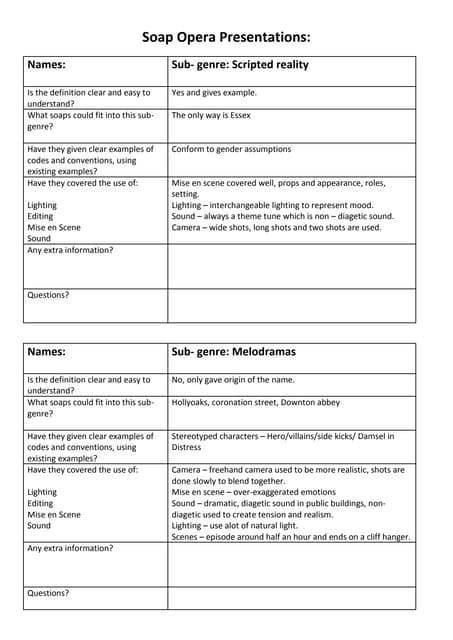 Soap Opera Presentations Notes | PDF