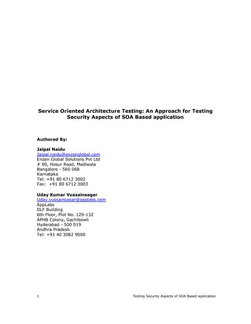 Soa Testing An Approach For Testing Security Aspects Of Soa Based