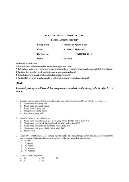 Soal uas pai kelas 2 sd semester 2 dan kunci jawabaan(1) | PDF