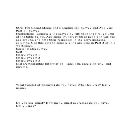 SOC-100 Social Media and Socialization Survey and Analysis.docx