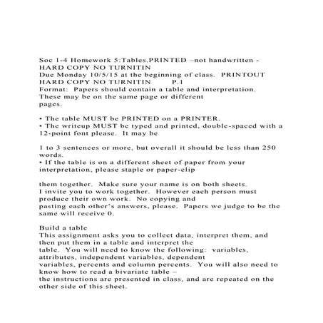 Soc 1-4 Homework 5Tables.PRINTED –not handwritten - HARD COPY.docx