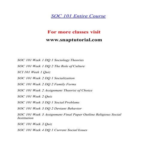 Soc 101 Enhance teaching / snaptutorial.com