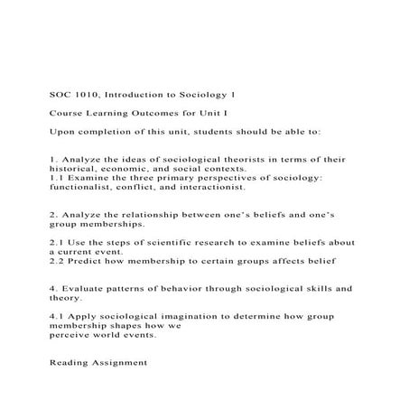 SOC 1010, Introduction to Sociology 1 Course Learning.docx