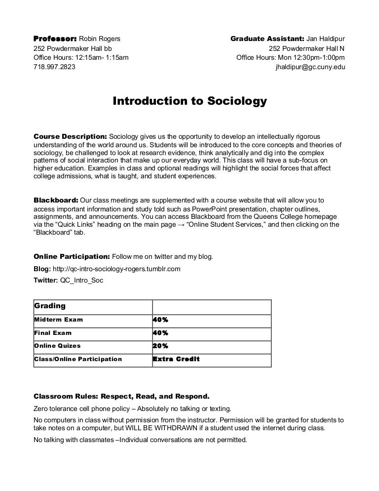 Soc 101 Syllabus Introductionto Sociology Queens College Fall2012 soc-101-syllabus-introductionto-sociology-queens-college-fall2012