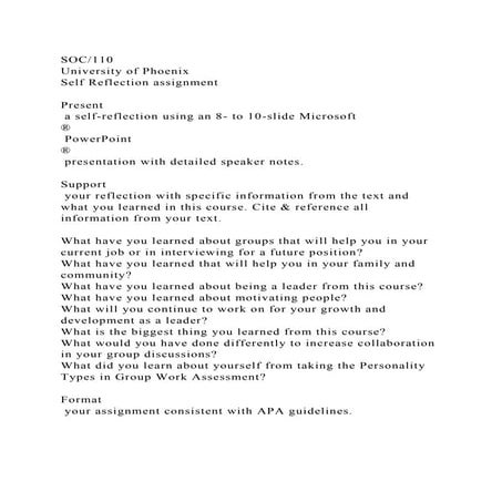 SOC110University of PhoenixSelf Reflection assignmentPresen.docx