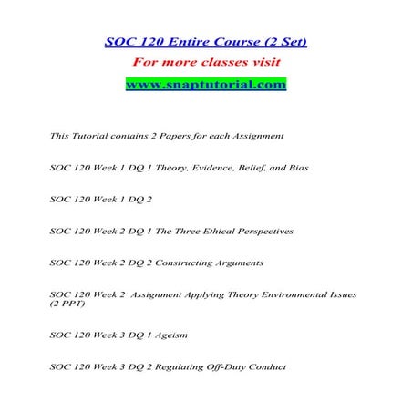 Soc 120 Believe Possibilities / snaptutorial.com