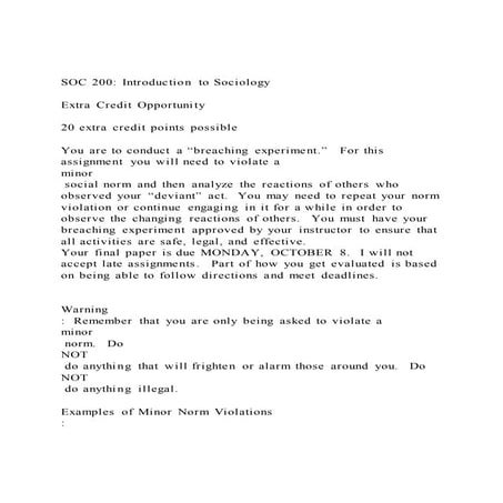 SOC 200 Introduction to SociologyExtra Credit Opportunity | PDF