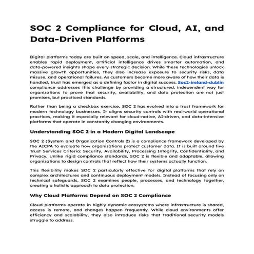 SOC 2 Compliance for Cloud, AI, and Data-Driven Platforms | PDF