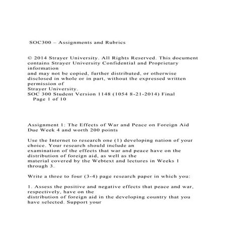 SOC300 – Assignments and Rubrics © 2014 Strayer Univer.docx