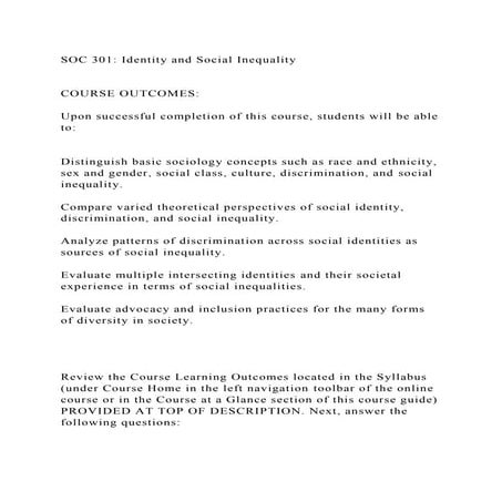 SOC 301 Identity and Social InequalityCOURSE OUTCOMESUpo.docx