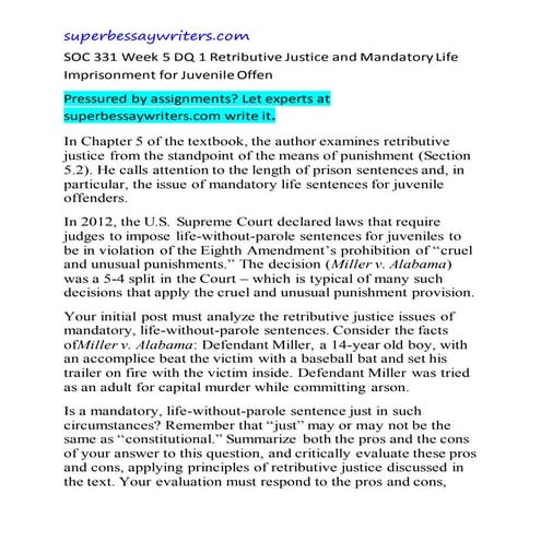 Soc 331 week 5 dq 1 retributive justice and mandatory life imprisonment ...