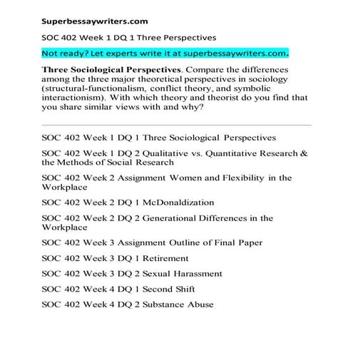 Soc 402 week 1 dq 1 three perspectives | DOCX