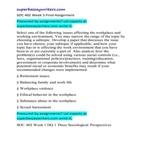 Soc 402 week 5 final assignment | PDF