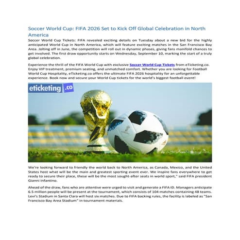 Soccer World Cup FIFA 2026 Set to Kick Off Global Celebration in North ...