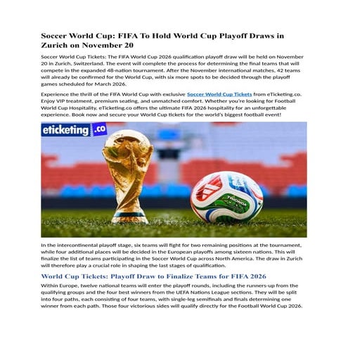 Soccer World Cup FIFA To Hold World Cup Playoff Draws in Zurich on ...