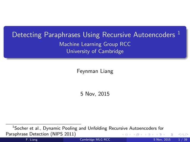 Detecting Paraphrases Using Recursive Autoencoders Ppt
