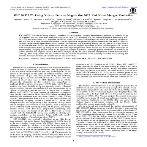 KIC 9832227: Using Vulcan Data to Negate the 2022 Red Nova Merger Prediction | PDF
