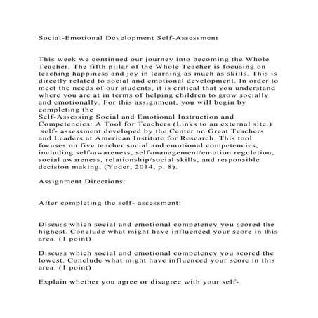 Social-Emotional Development Self-AssessmentThis week we conti.docx ...