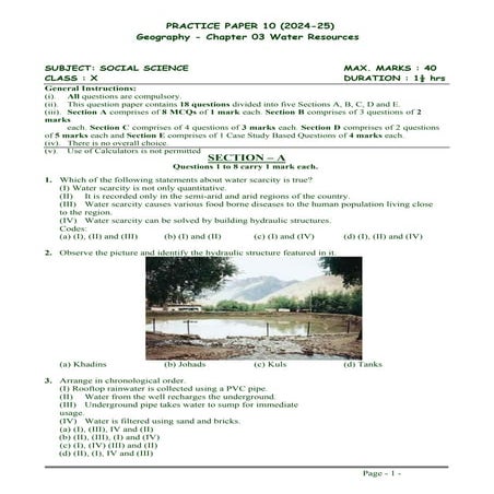 social-science-class-x-practice-paper-10-geography-chapter-03-water ...