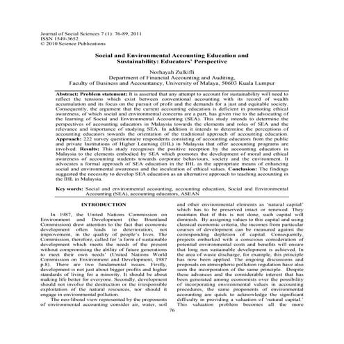 Social and environmental accounting education and sustainability | PDF