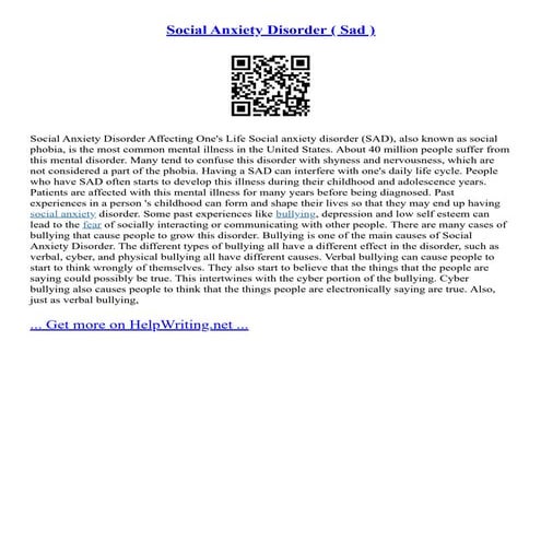 Social Anxiety Disorder ( Sad ) | PDF