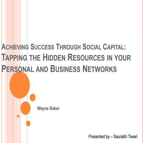 Achieving Success Through Social Capital: Tapping the Hidden Resources ...