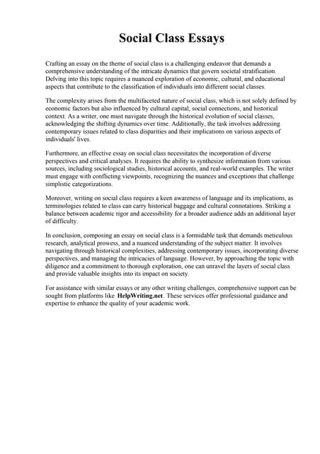Social Stratification Essay. Springfield College | PDF