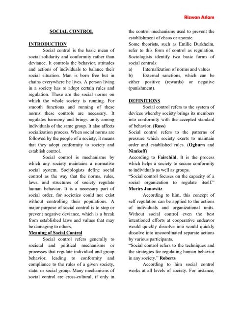 Unit 11 social control | PPTX