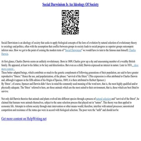 Social Darwinism Is An Ideology Of Society | PPT