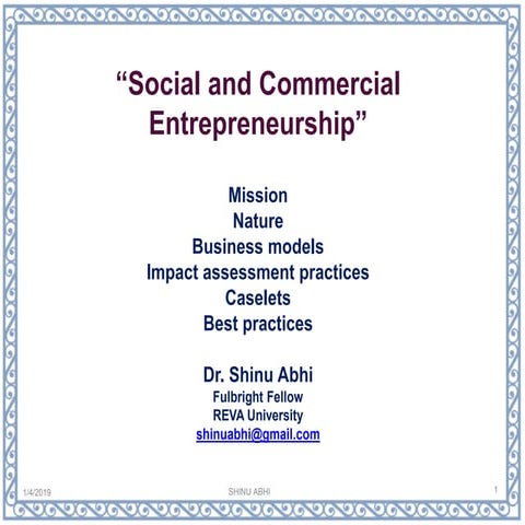 Social entrepreneurship - A primer - Dr. Shinu Abhi | PPT