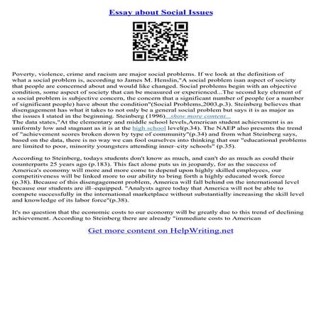 Problems In Society Essay Topics | PDF