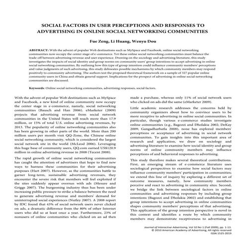 Social factors in user perceptions and responses to advertising in ...