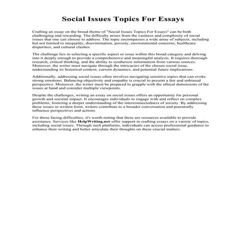 Social Issues Topics For Essays. International Technological University ...