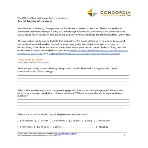 Social Media Assessment Worksheet | DOCX