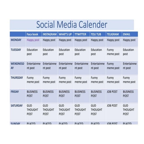 SOCIAL MEDIA CALENDER | PPT