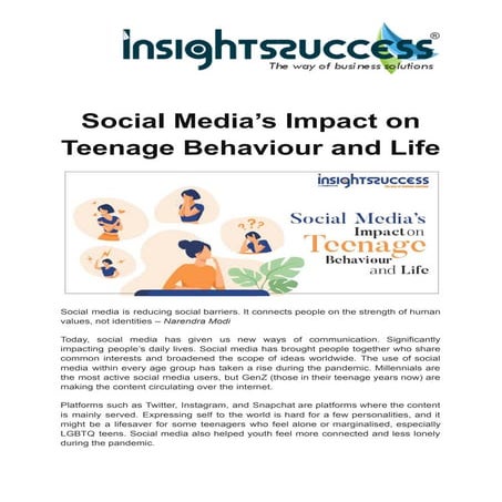 Social Media’s Impact on Teenage Behaviour and Life | Insights Success ...