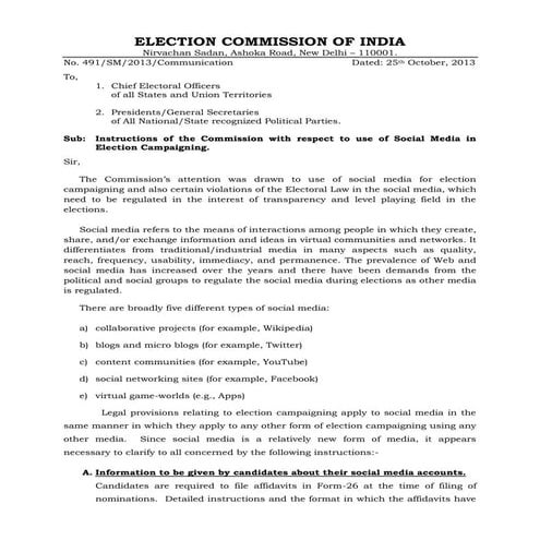 Social Media in Elections - Guidelines by ECI | PDF