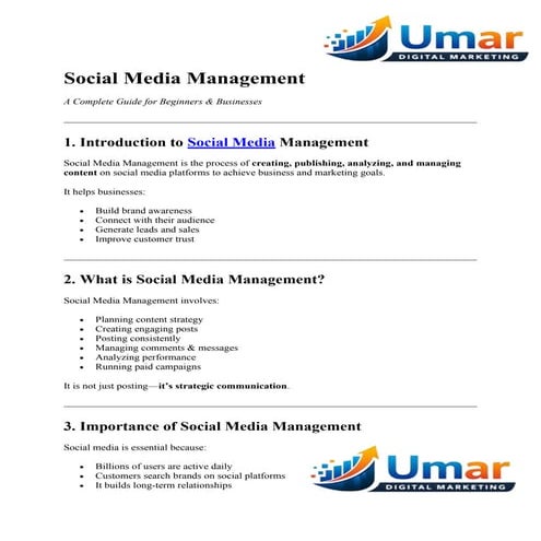 Social Media Management (SMM): Beginners to Advanced | PDF