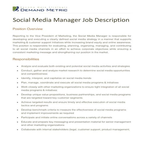 Social Media Manager Job Description | DOC